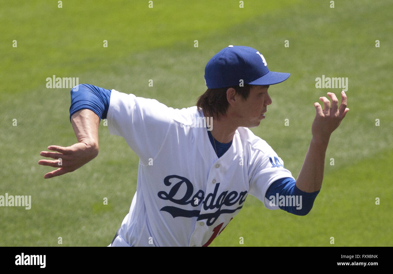 Los Angeles, CALIFORNIA, USA. 12th Apr, 2016. Pitcher Kenta Maeda #18 ...