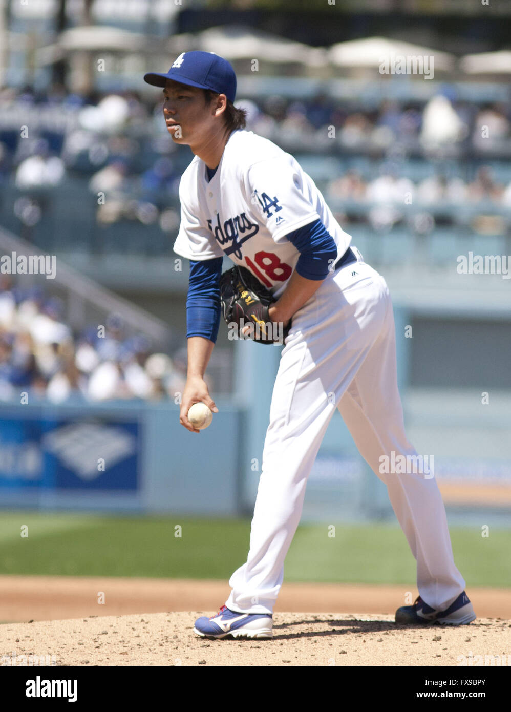 Los Angeles, CALIFORNIA, USA. 12th Apr, 2016. Pitcher Kenta Maeda #18 ...
