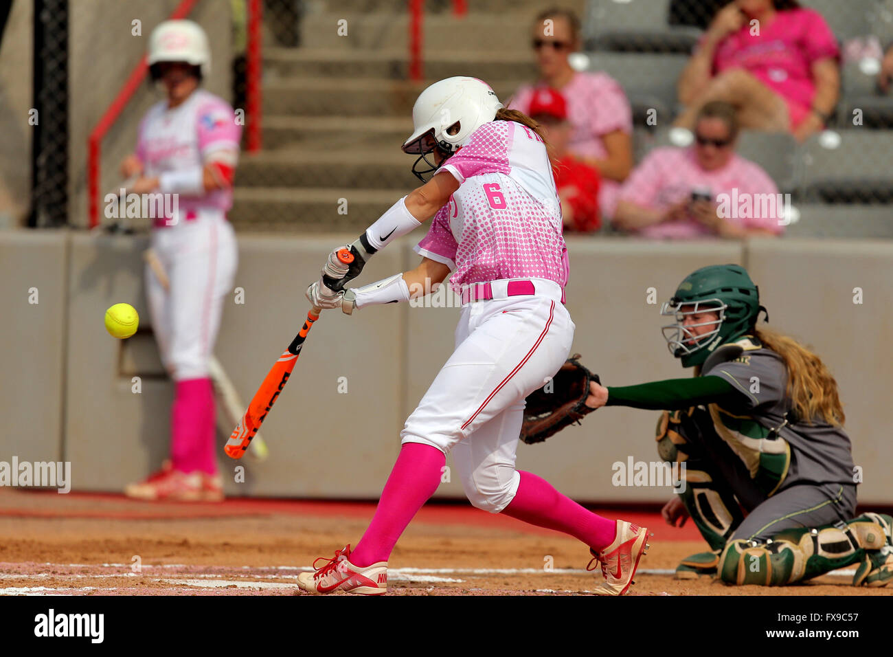 Houston, TX, USA. 12th Apr, 2016. Houston catcher Megan Noel #6 swings ...