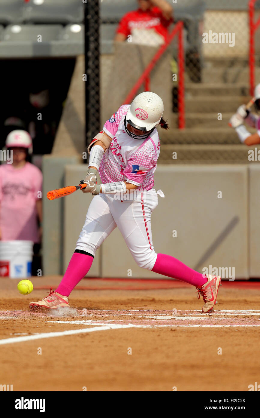 Houston, TX, USA. 12th Apr, 2016. Houston pitcher Julana Shrum #8 hits ...