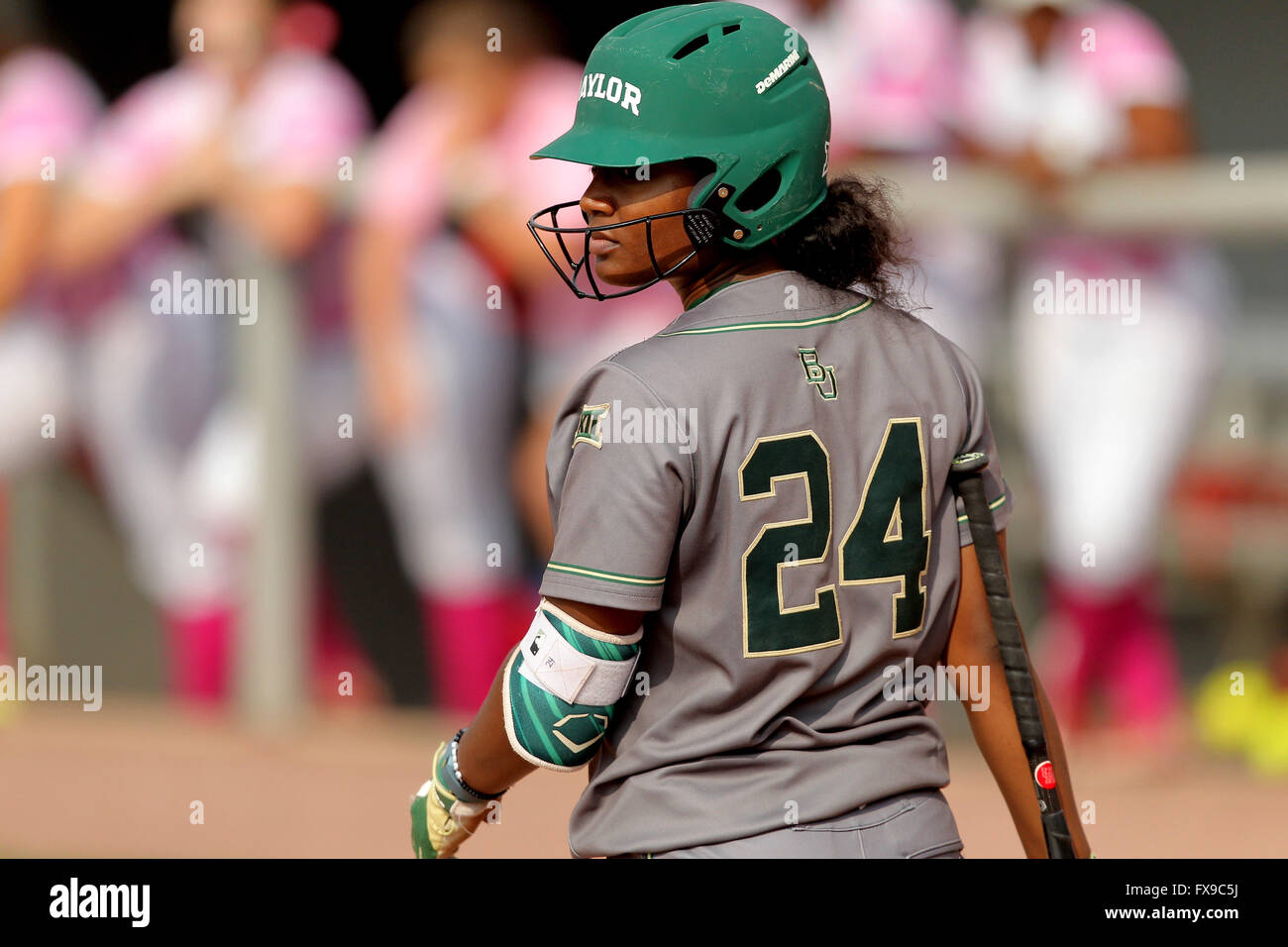 Houston, TX, USA. 12th Apr, 2016. Baylor third baseman Sarah Smith #24 ...