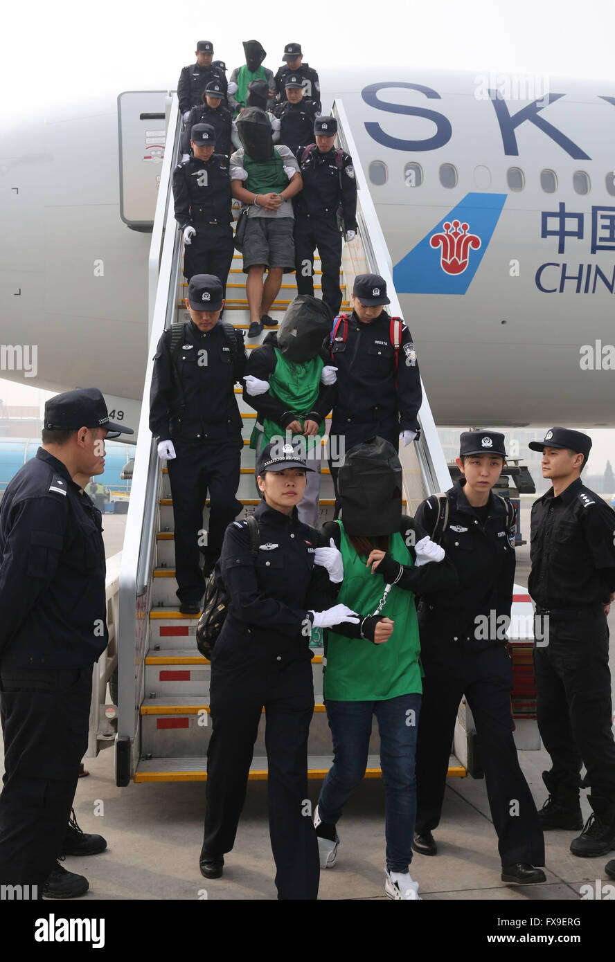 Beijing, China. 13th Apr, 2016. Chinese telecom fraud suspects deported ...