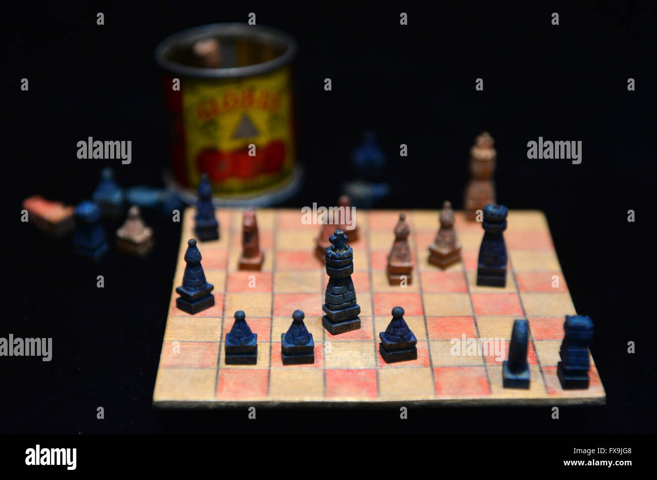 A chess board made out of scrap from the Buchenwald concentration camp ...