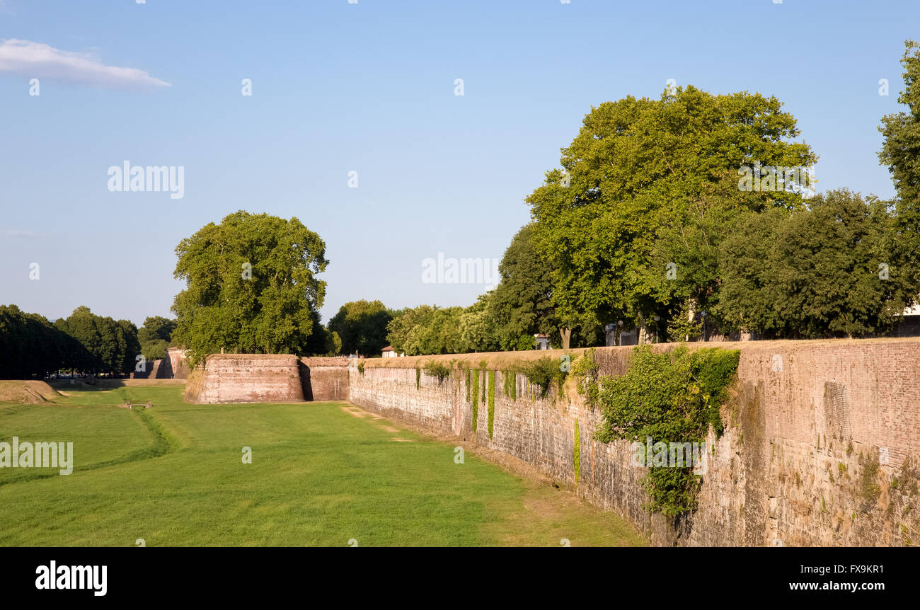 Medieval wall surrounding the Tuscan village of Lucca, Italy. Dating to ...