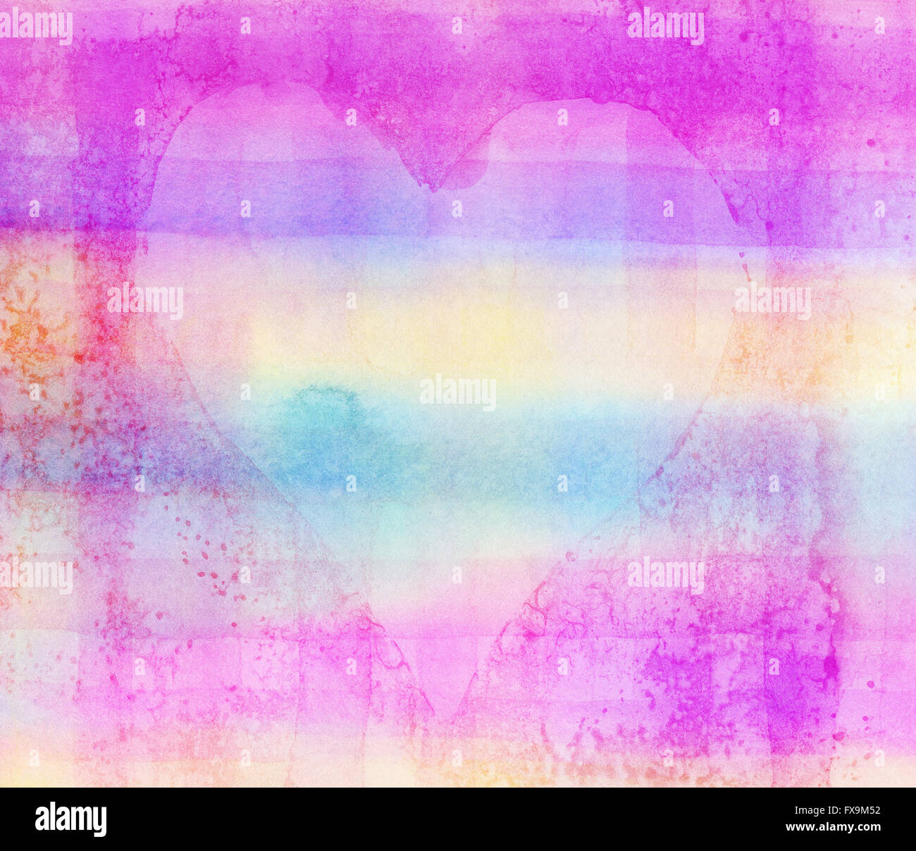 Heart shape painted on light abstract colorful watercolor background ...