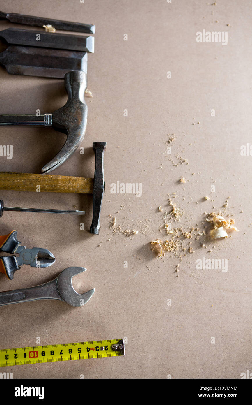 Tools and equipment used for carpentry Stock Photo - Alamy