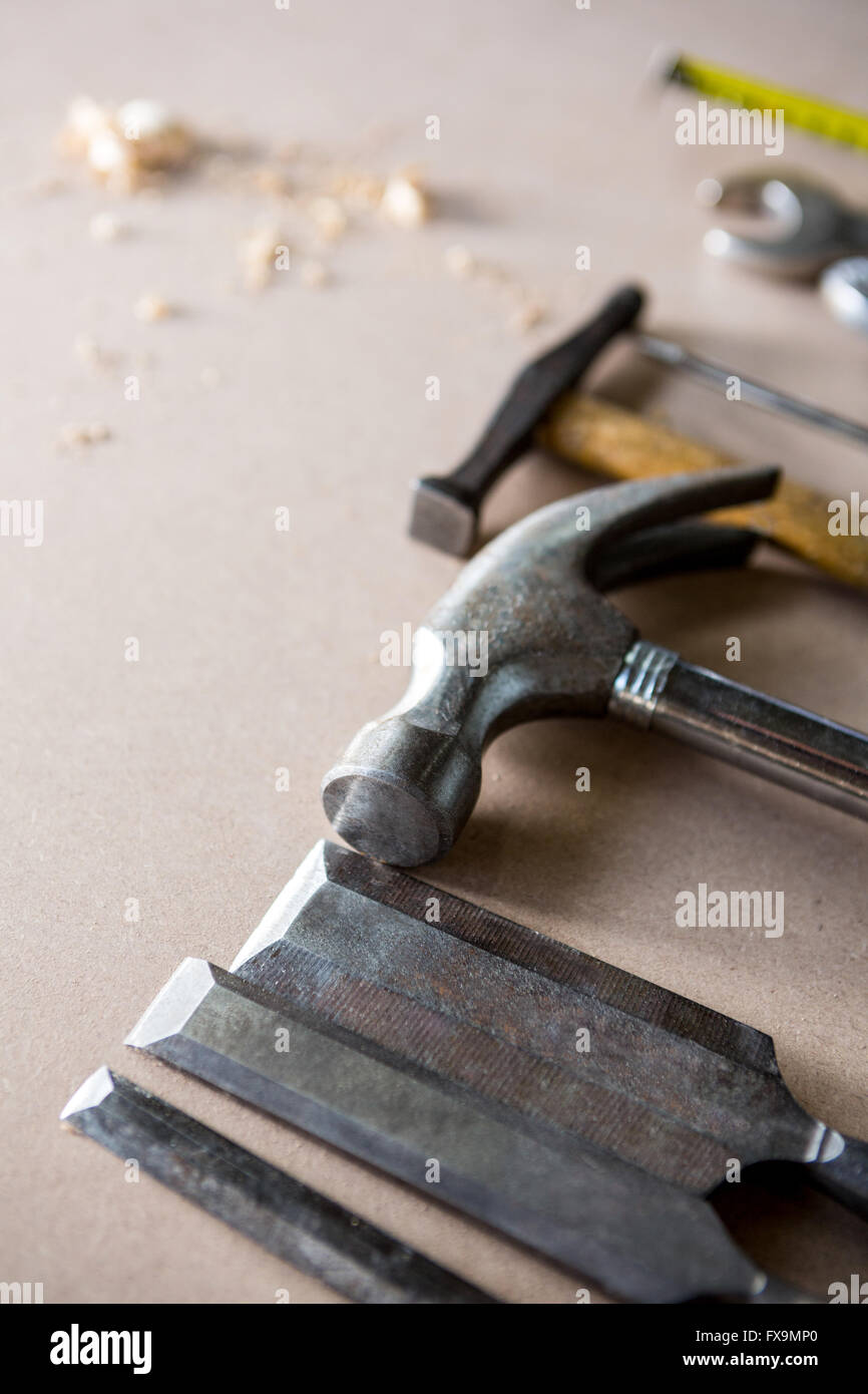 Tools and equipment used for carpentry Stock Photo - Alamy