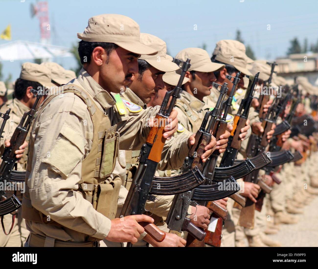 Kurdish YPG fighters during training drills in a propaganda photo ...