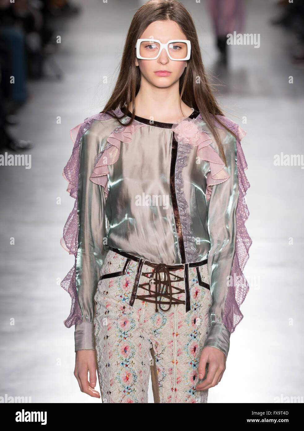 New York City, USA - February 14, 2016: Laura Winges walks the runway ...