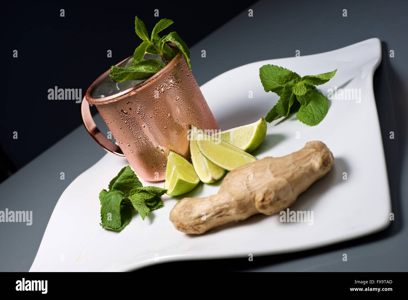 Moscow mule, also known as Vodka buck, and ingredients Stock Photo - Alamy