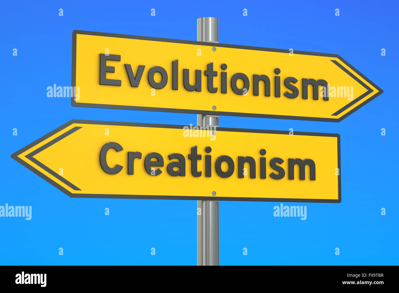 evolutionism vs creationism concept on the signpost, 3D rendering Stock ...