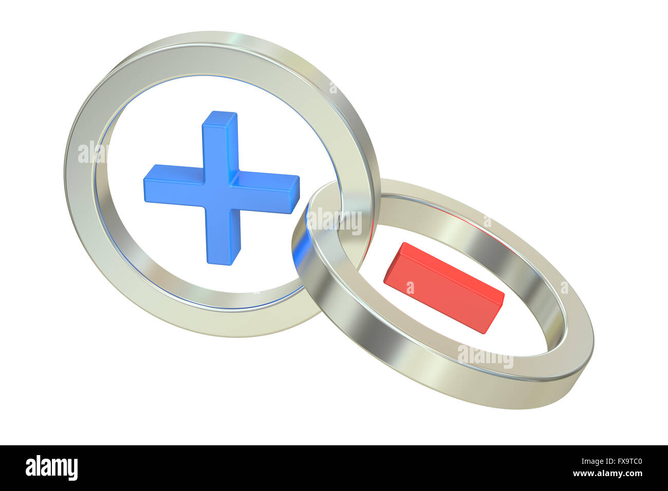 Illustration of positive and negative. Plus and minus, 3D rendering ...