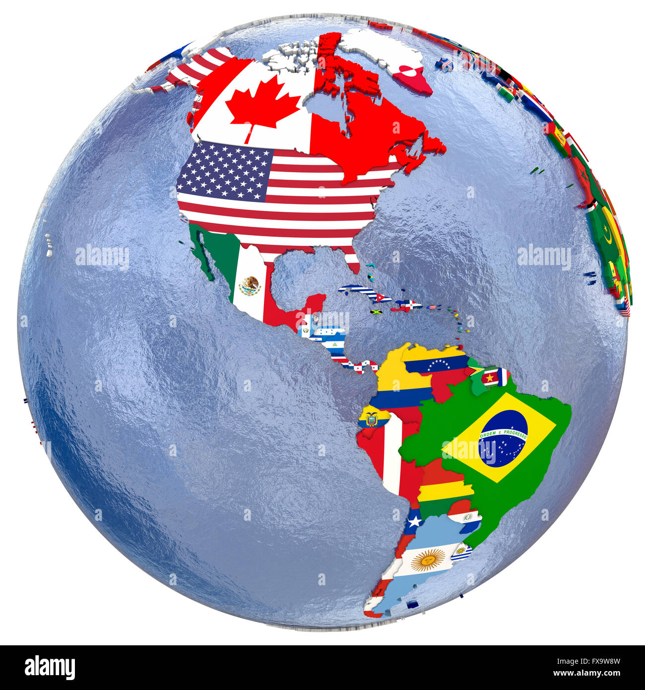 Political map of Americas with each country represented by its national ...