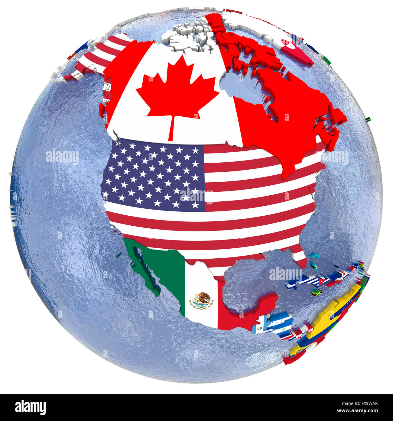 Political map of north America with each country represented by its ...