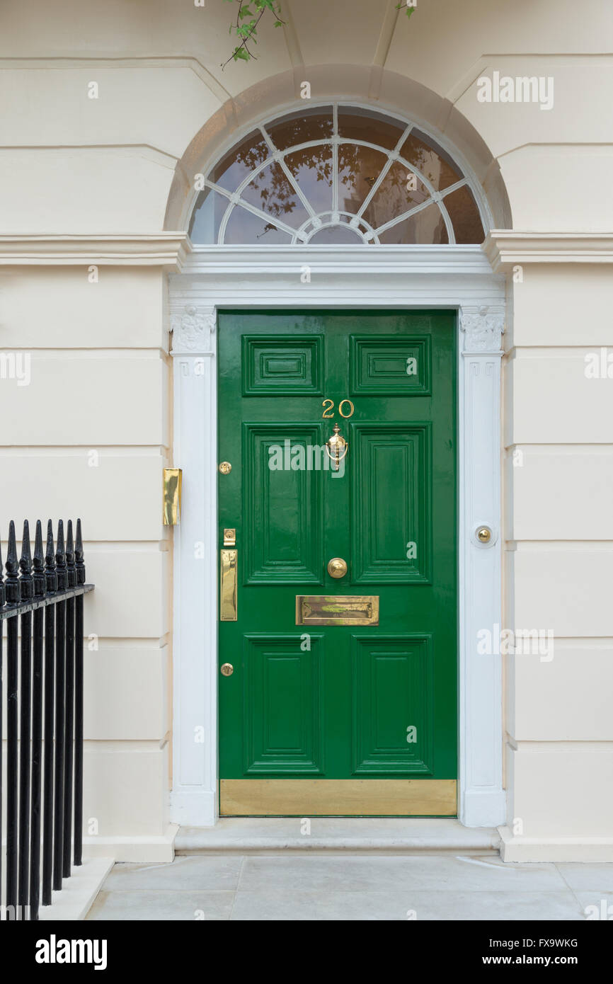 Green Georgian style door with fanlight on Fitzroy Square in Fitzrovia ...