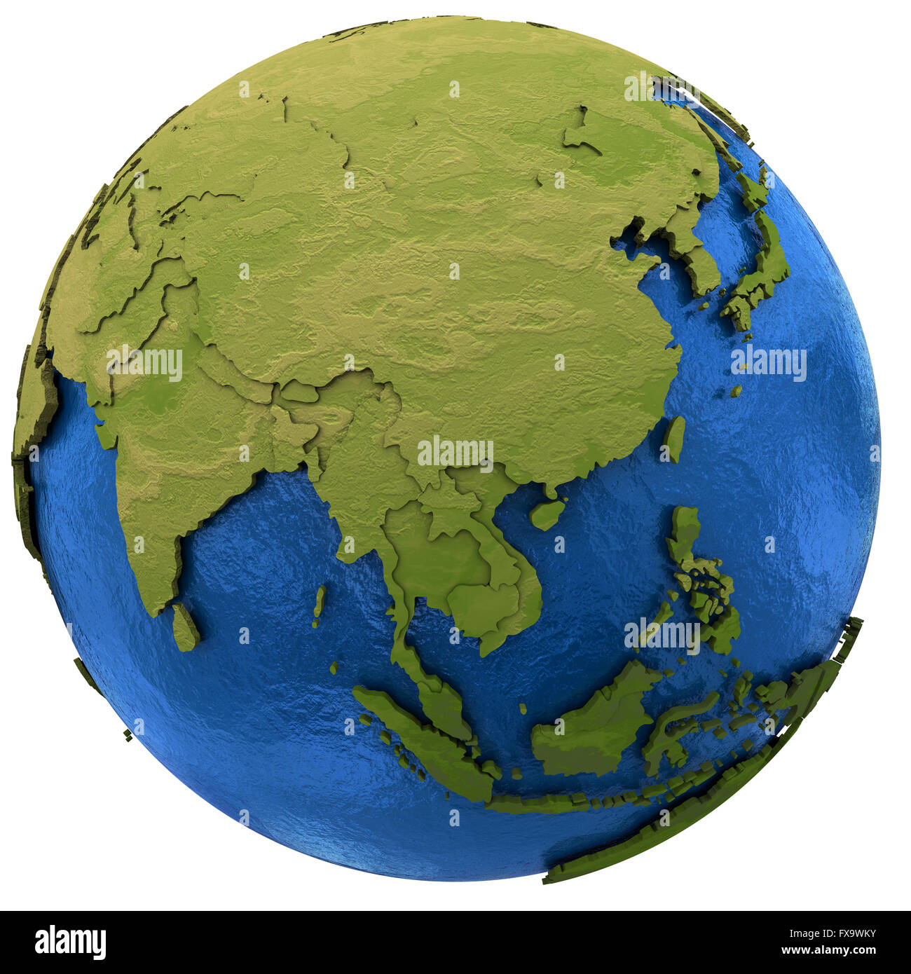 Asia on detailed model of planet Earth with visible country borders on ...