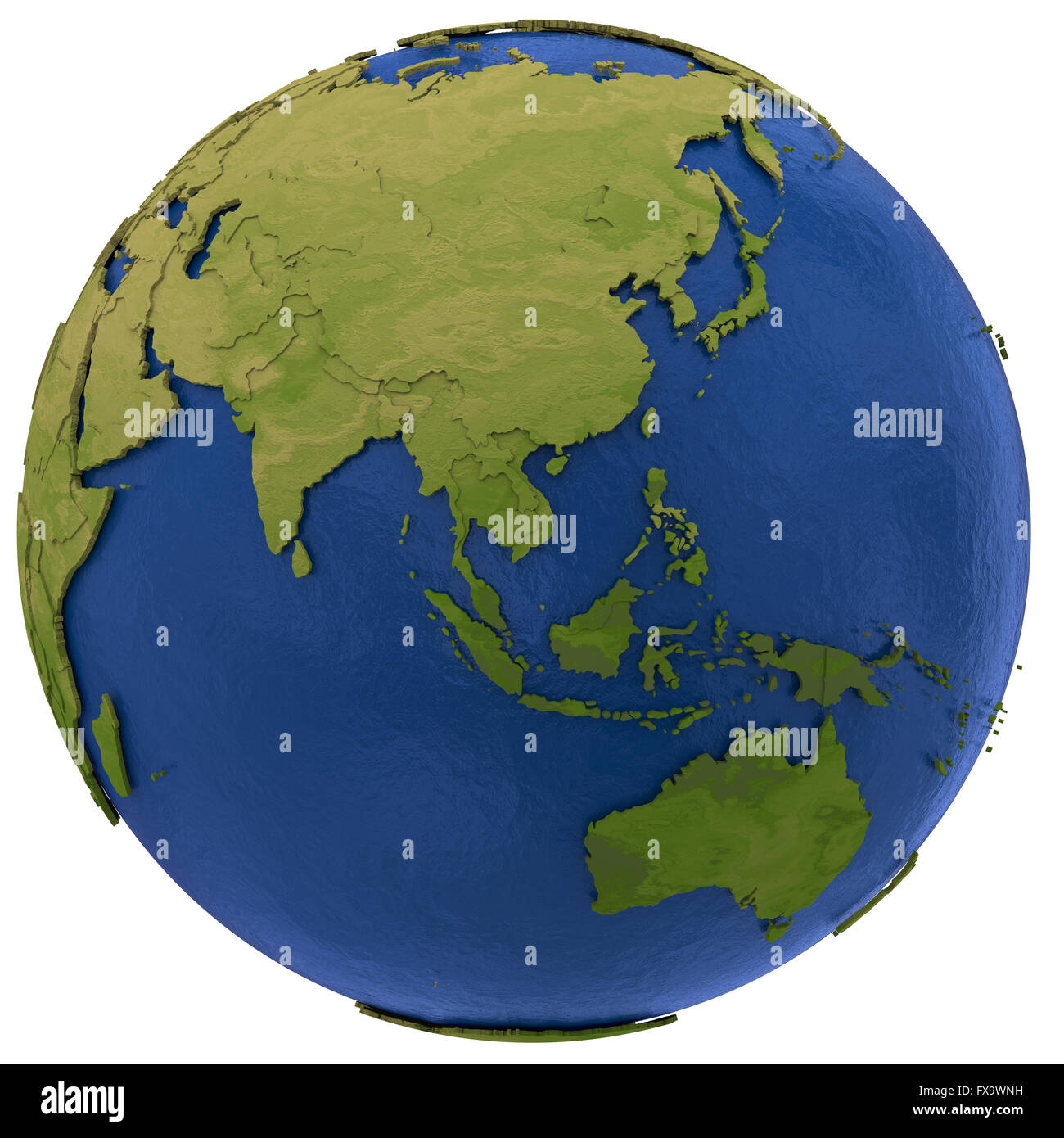 Asia on detailed model of planet Earth with visible country borders on ...