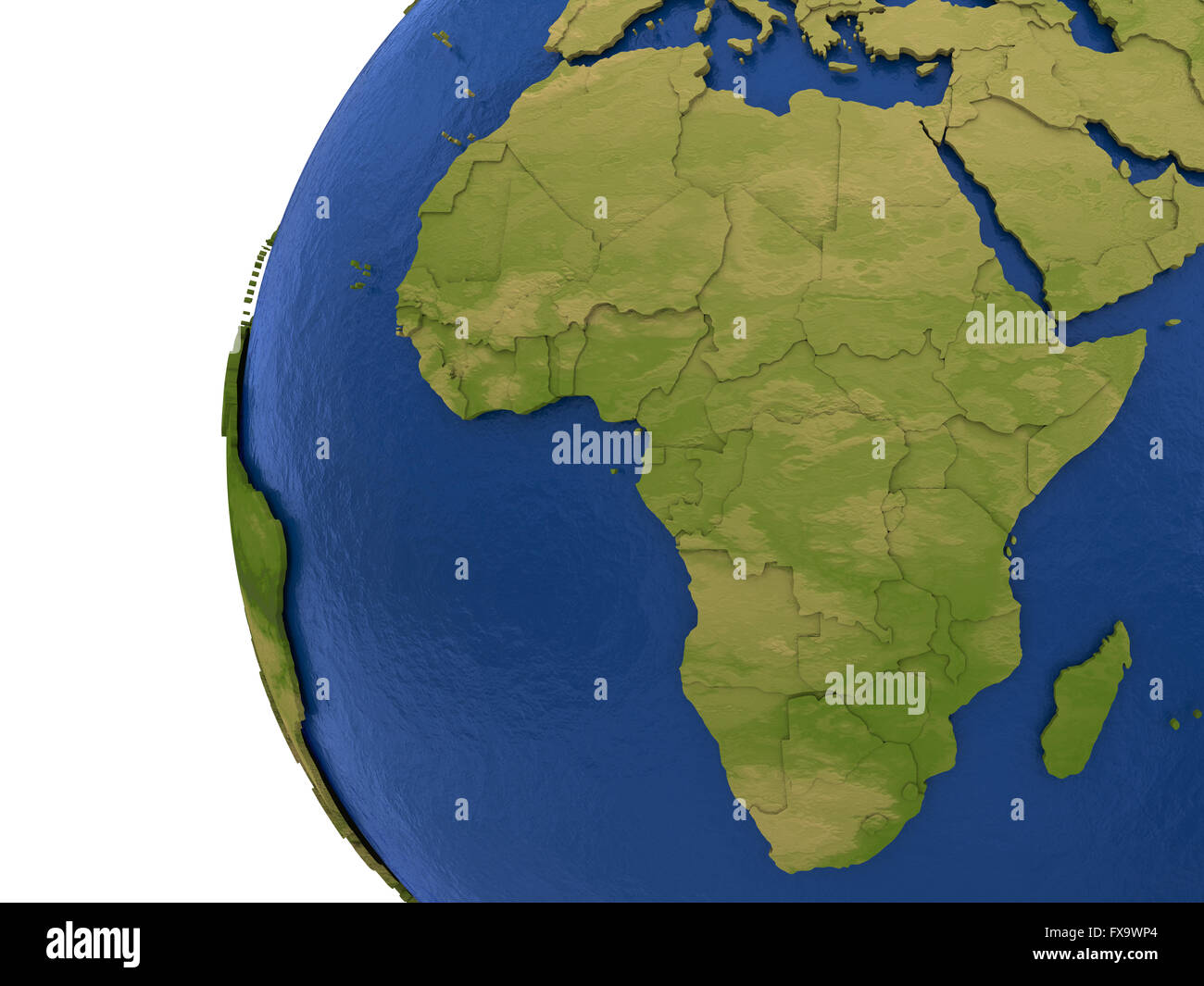 Africa on detailed model of planet Earth with visible country borders ...