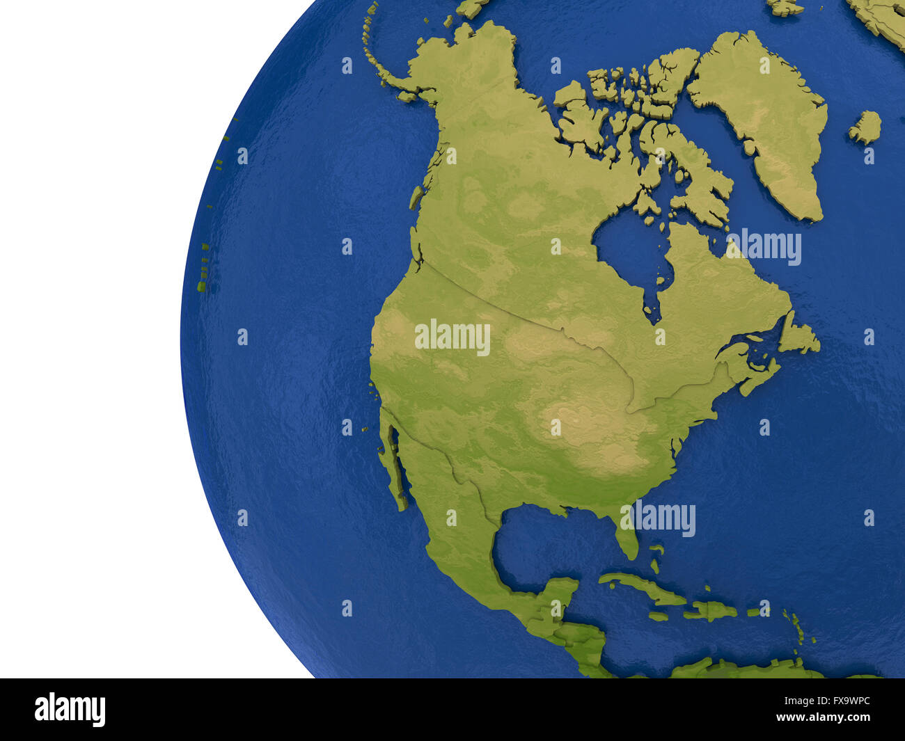 North America on detailed model of planet Earth with visible country ...