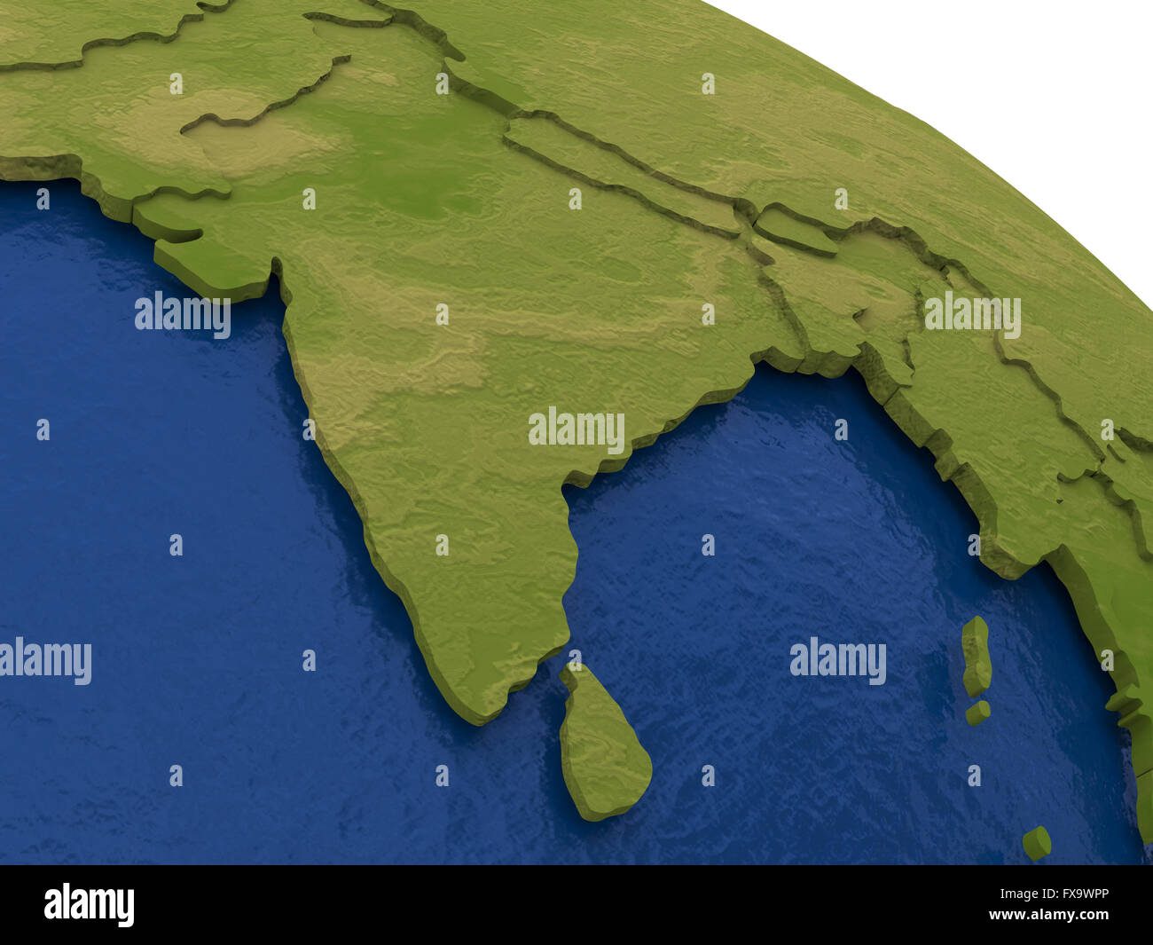 India on detailed model of planet Earth with visible country borders on ...