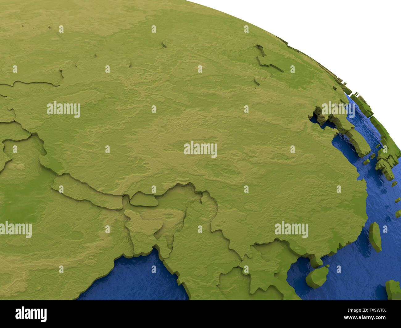China on detailed model of planet Earth with visible country borders on ...