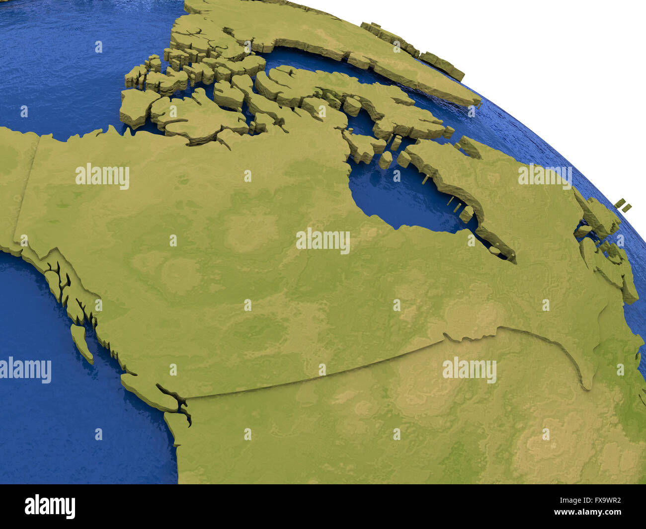 Canada on detailed model of planet Earth with visible country borders ...