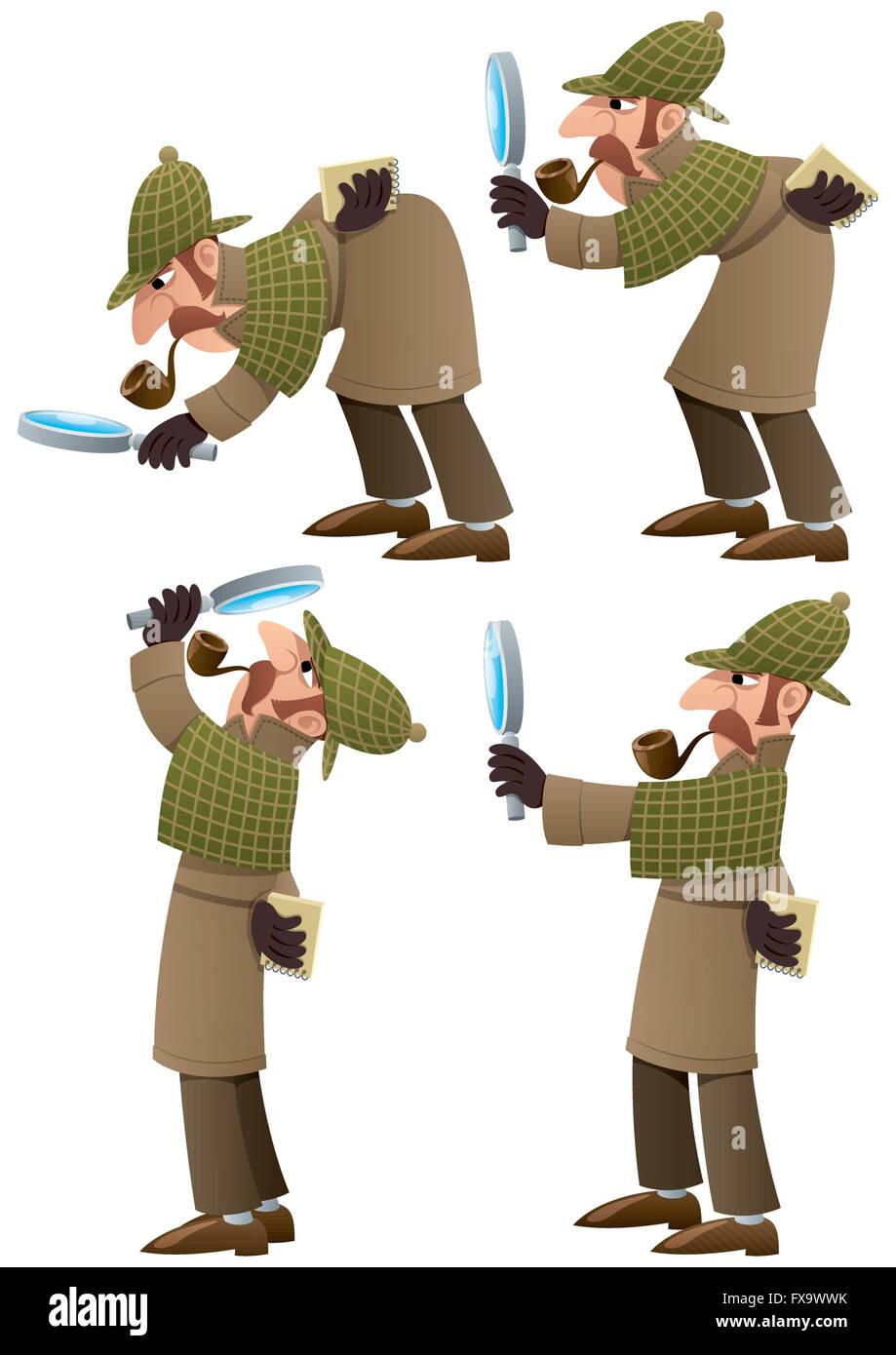 Set of 4 illustrations of cartoon detective. No transparency used ...