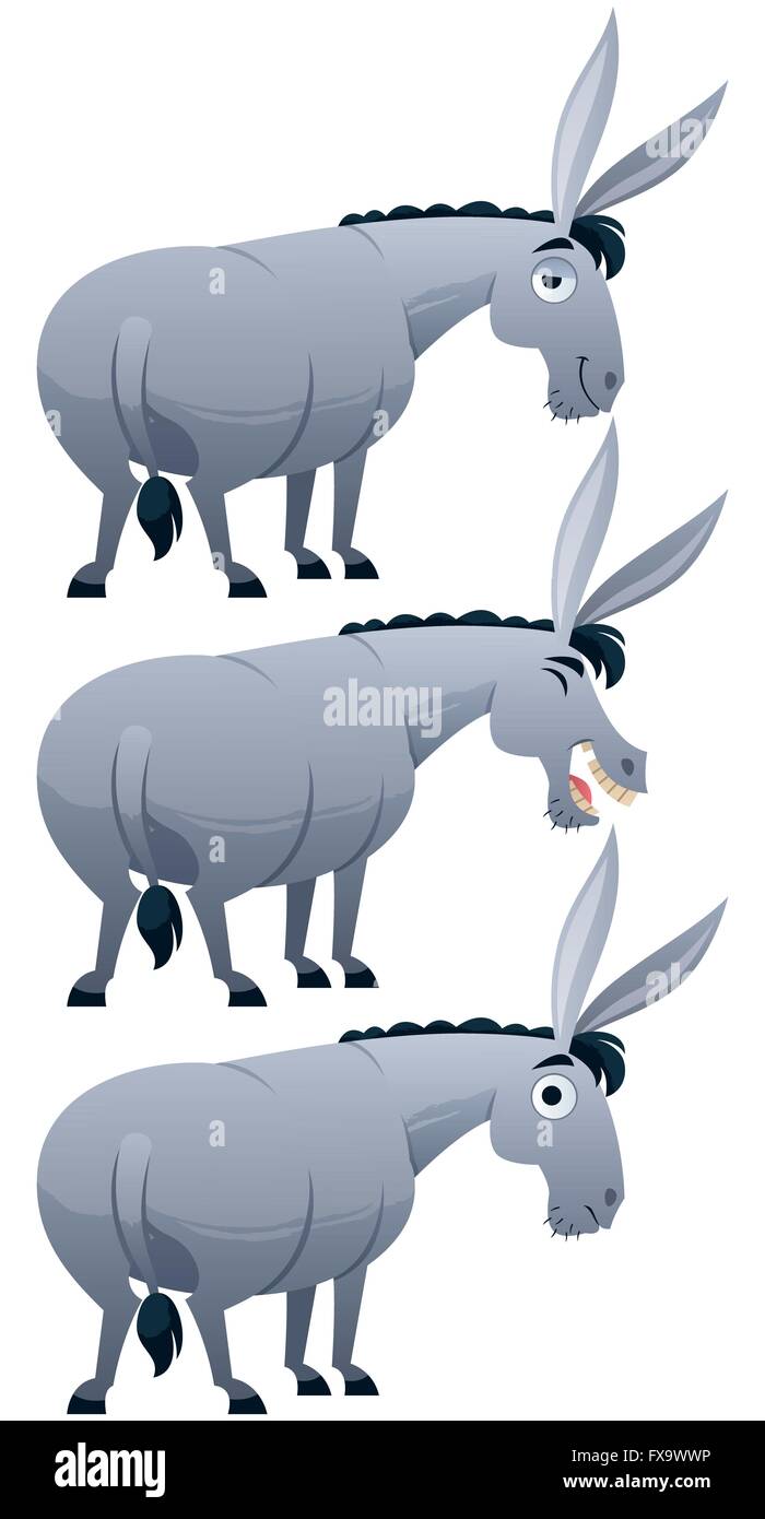Cartoon donkey over white background in 3 versions Stock Vector Image ...