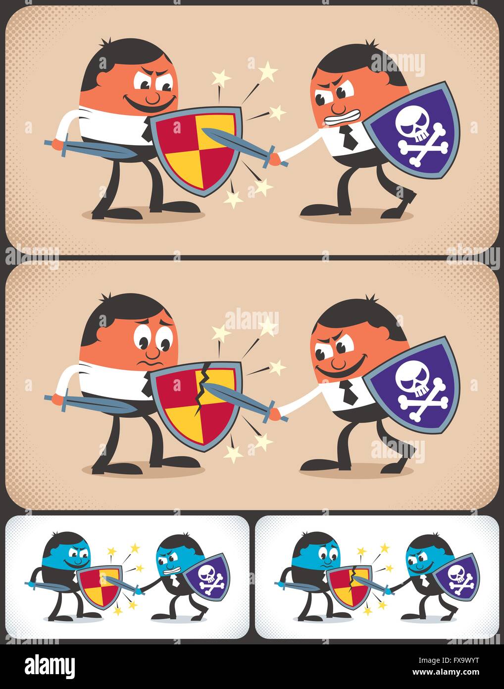Conceptual illustration of business rivalry. It is in 4 different ...