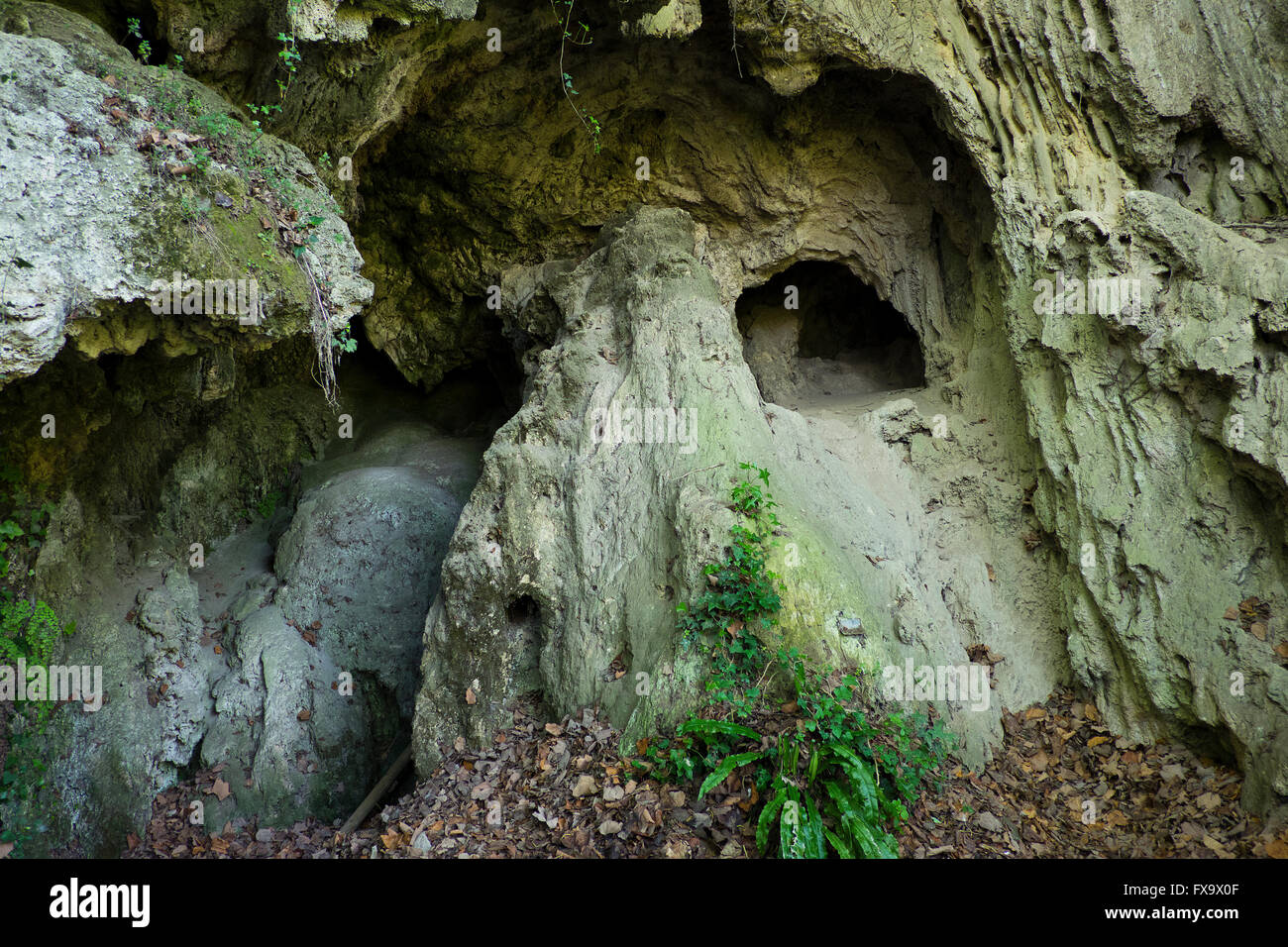 Strange skull shape rock face at the Anciant man made waterfalls near ...