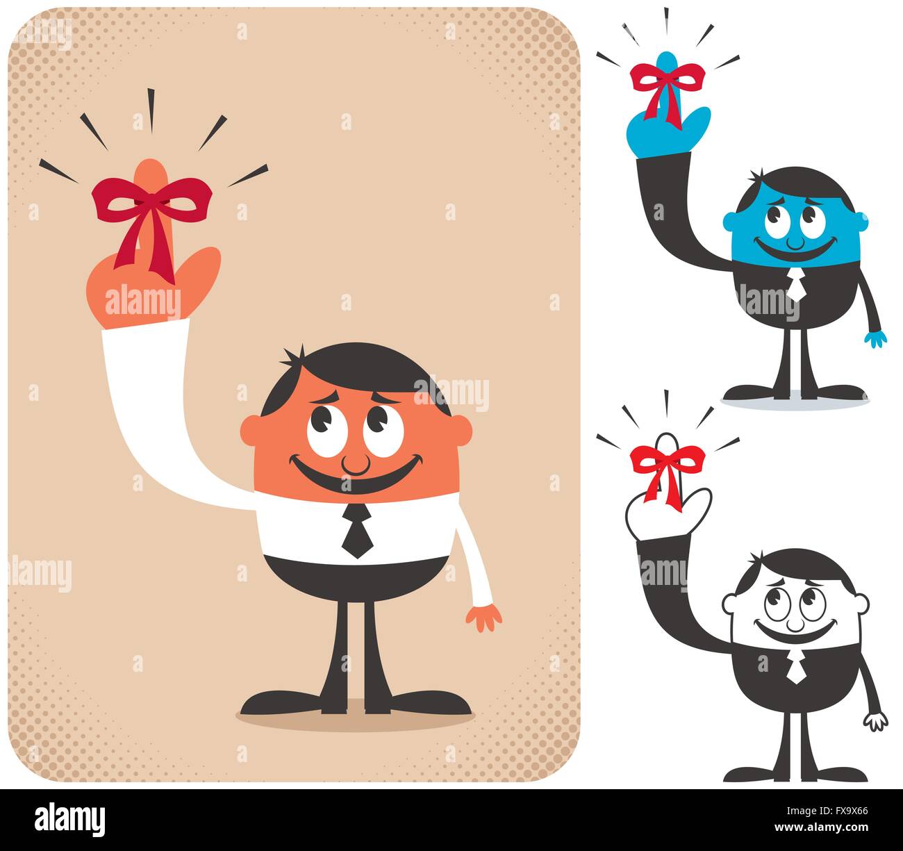 Illustration of businessman with red reminder ribbon on his finger in 3 ...