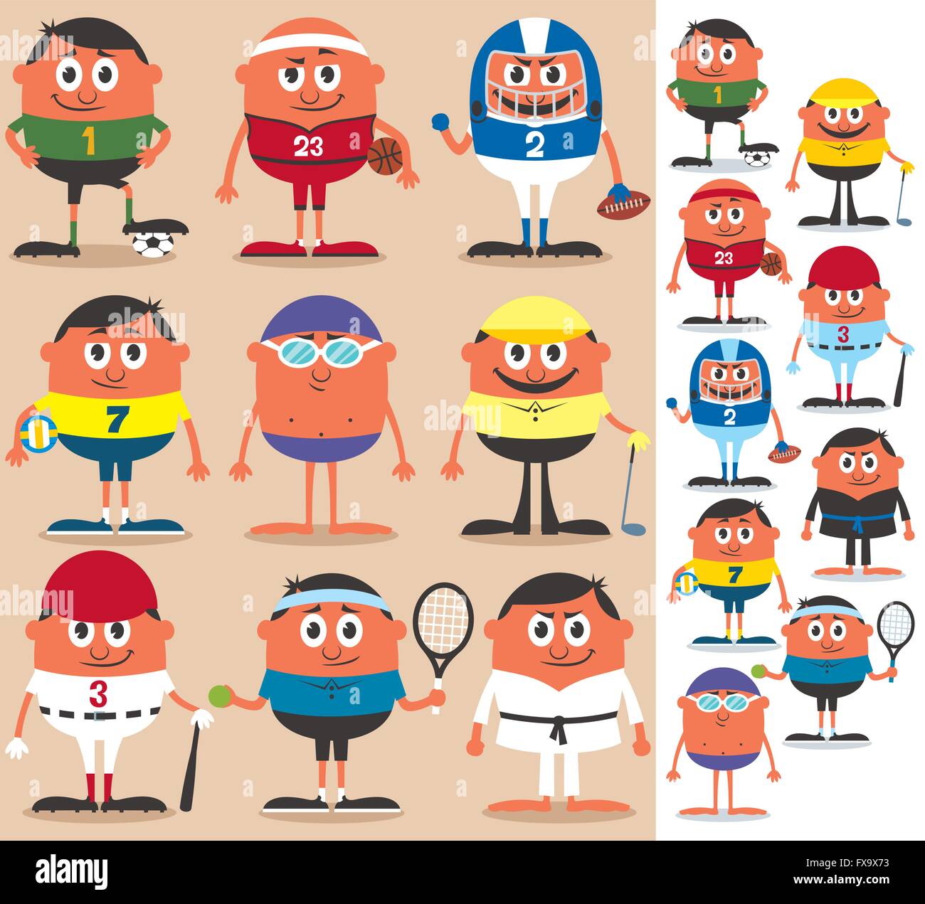 Set of cartoon characters representing different sports Stock Vector ...