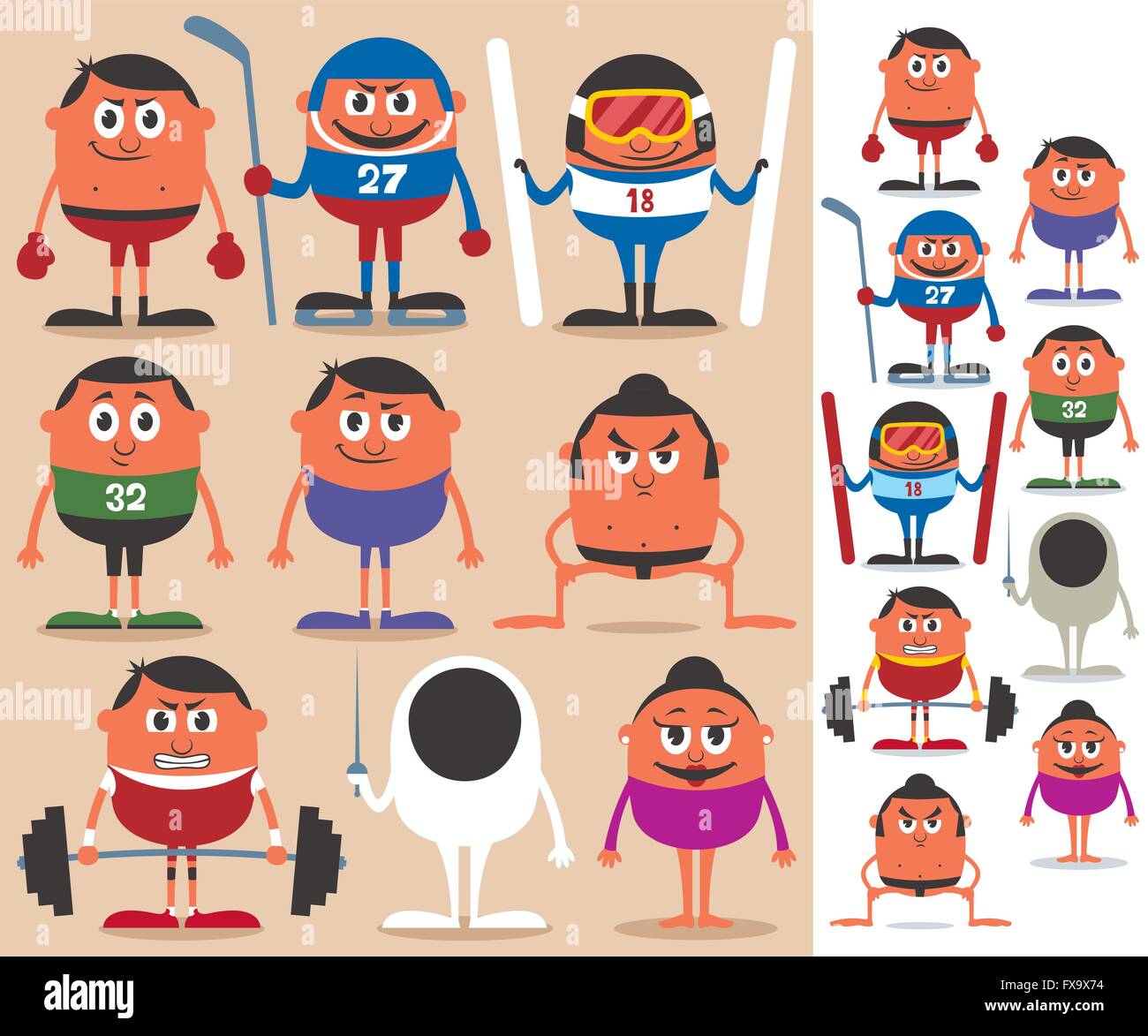 Set of cartoon characters representing different sports Stock Vector ...