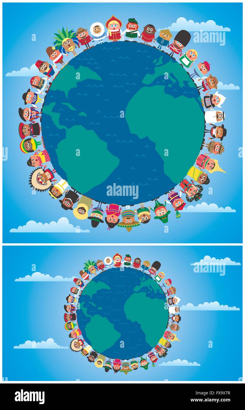 Cartoon people in national costumes from around the world holding hands ...
