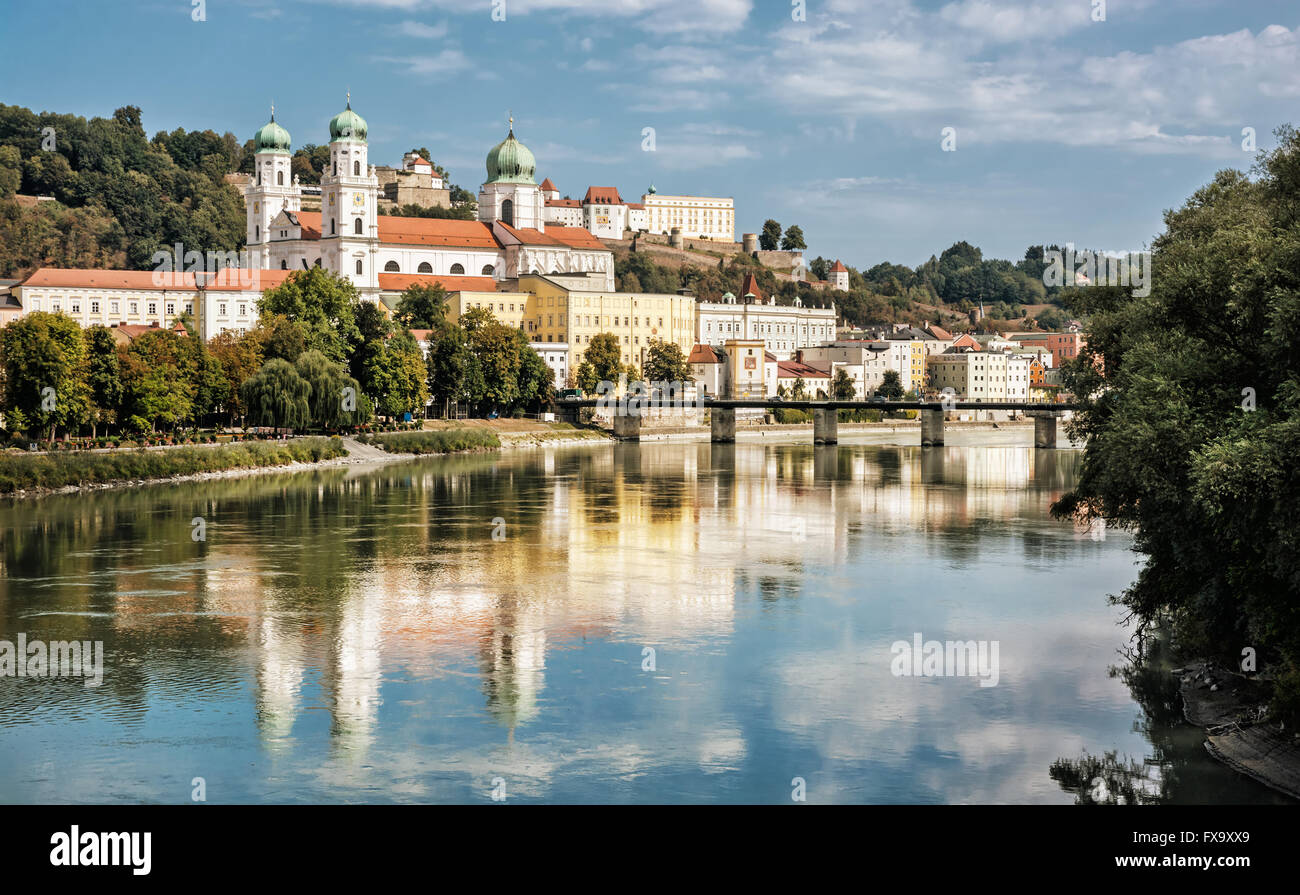 Passau city with Saint Stephen's cathedral, Lower Bavaria, Germany ...