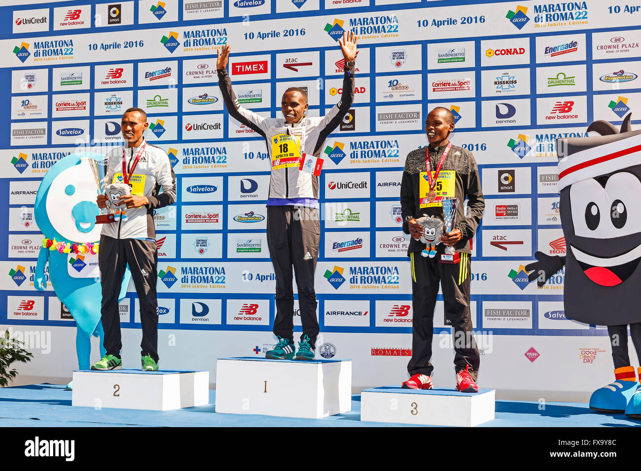 Rome, Italy - April 10, 2016: The podium with the three winners of the ...