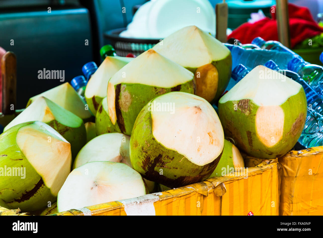 Tender and Fresh Coconuts in the thai market. Bangkok, Thailand ...