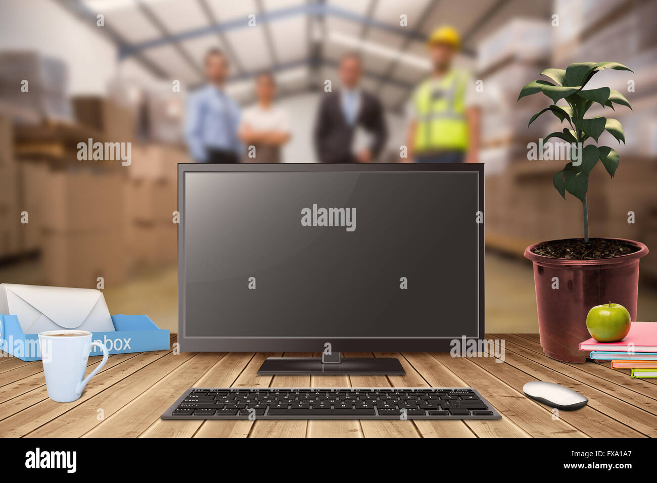 Composite image of a computer over a desk Stock Photo - Alamy