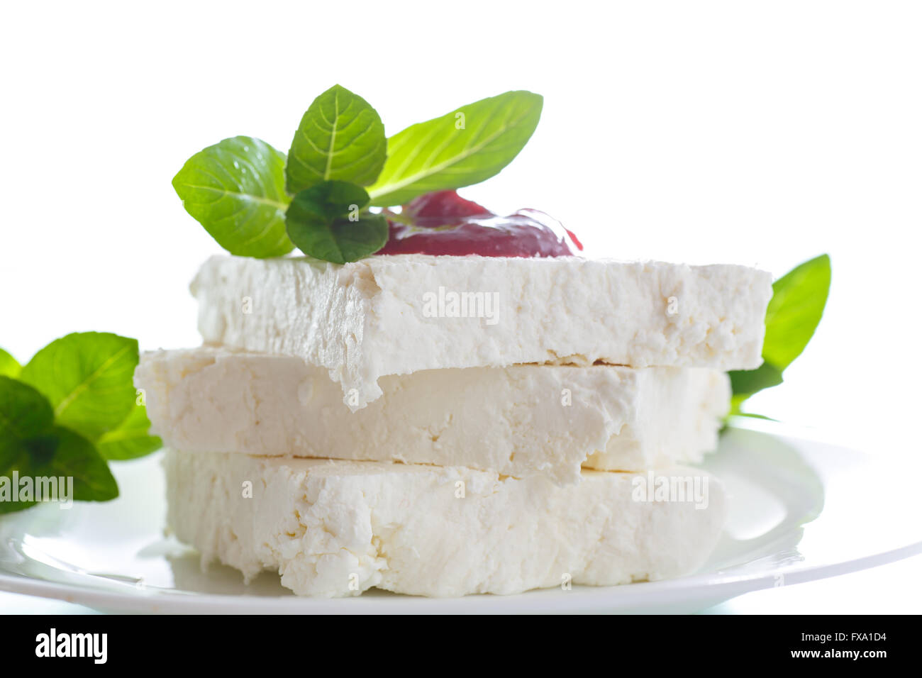 fresh milk cheese with jam Stock Photo - Alamy