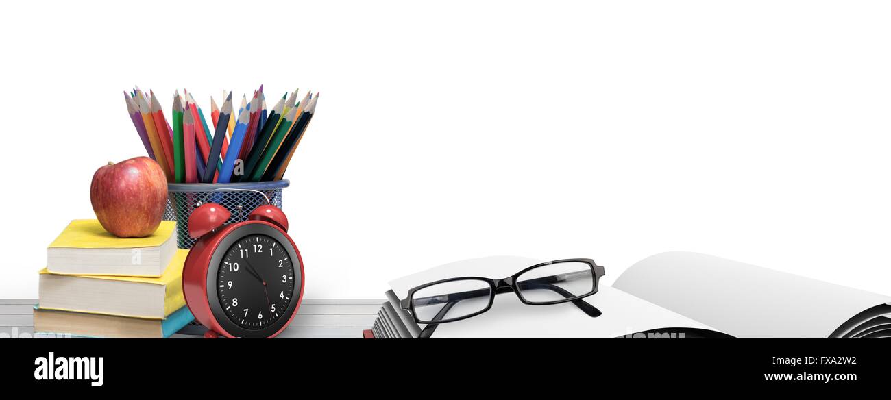 School supplies on desk Stock Photo - Alamy