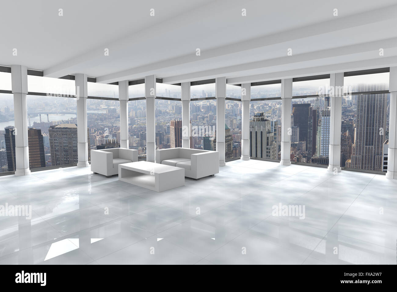 Modern room overlooking city Stock Photo - Alamy
