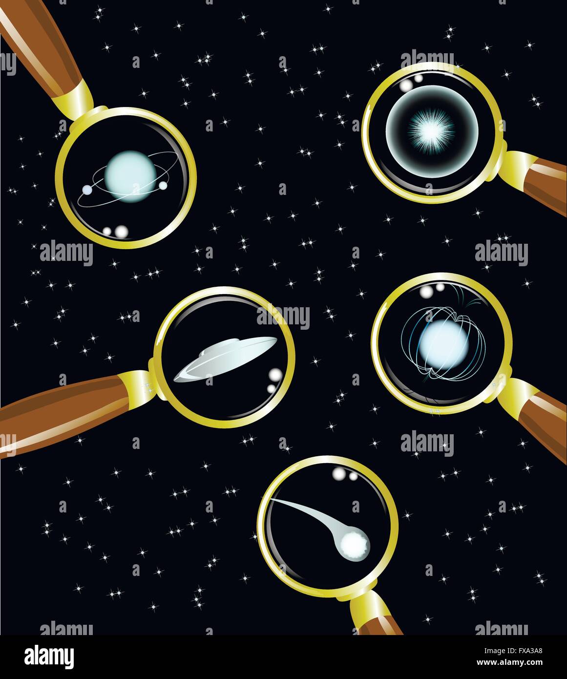 Set of space objects. Supernova, pulsar, stars, planets, meteor, ufo ...