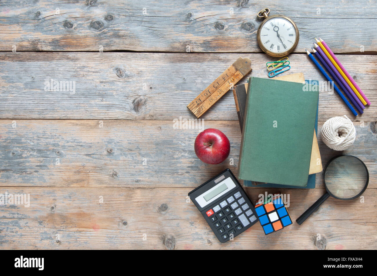 Education accessories on a wooden table with space for text Stock Photo ...