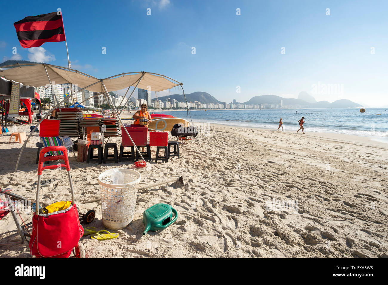 RIO DE JANEIRO - MARCH 19, 2016: Beach workers on Copacabana Beach ...