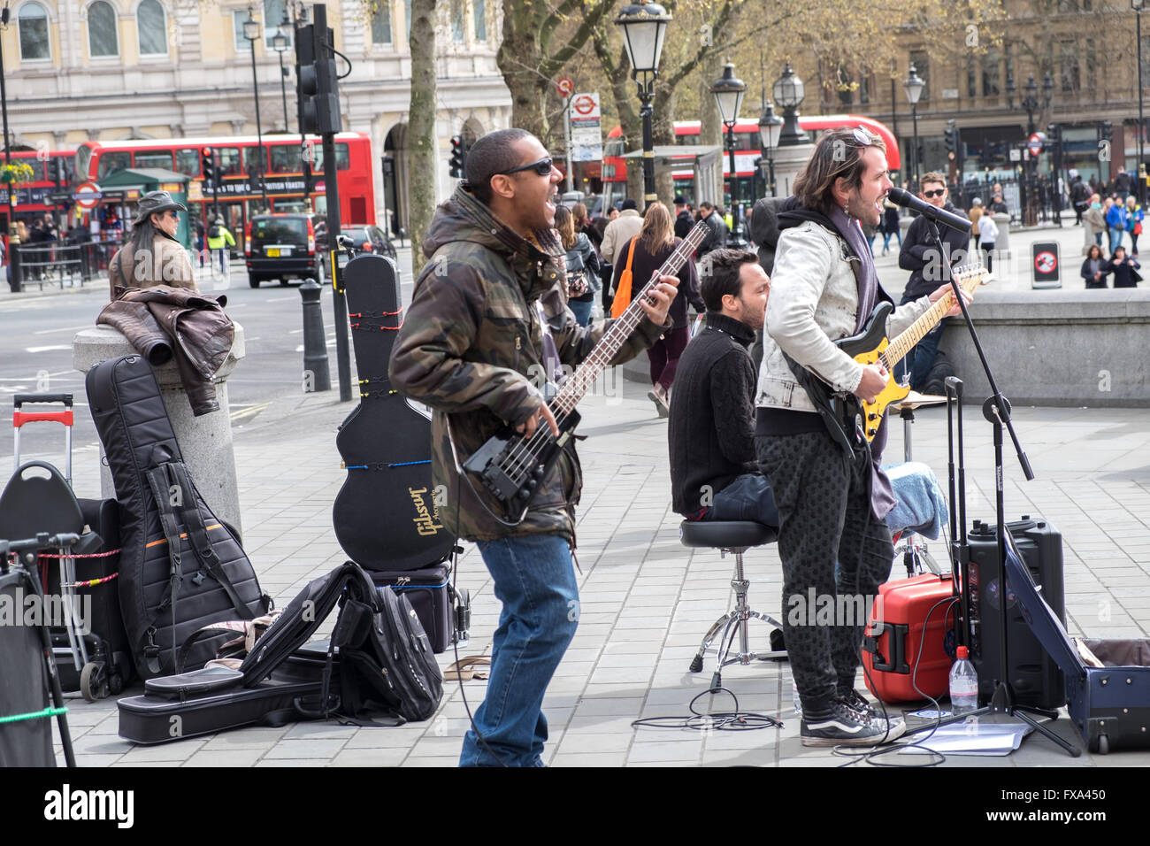 Band busking in Trafalgar Square central London Stock Photo - Alamy