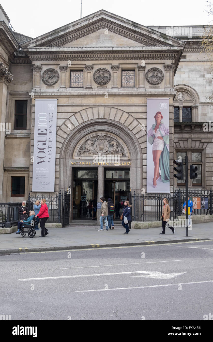 Entrance to the National Portrait Gallery, Charing Cross Road, London ...