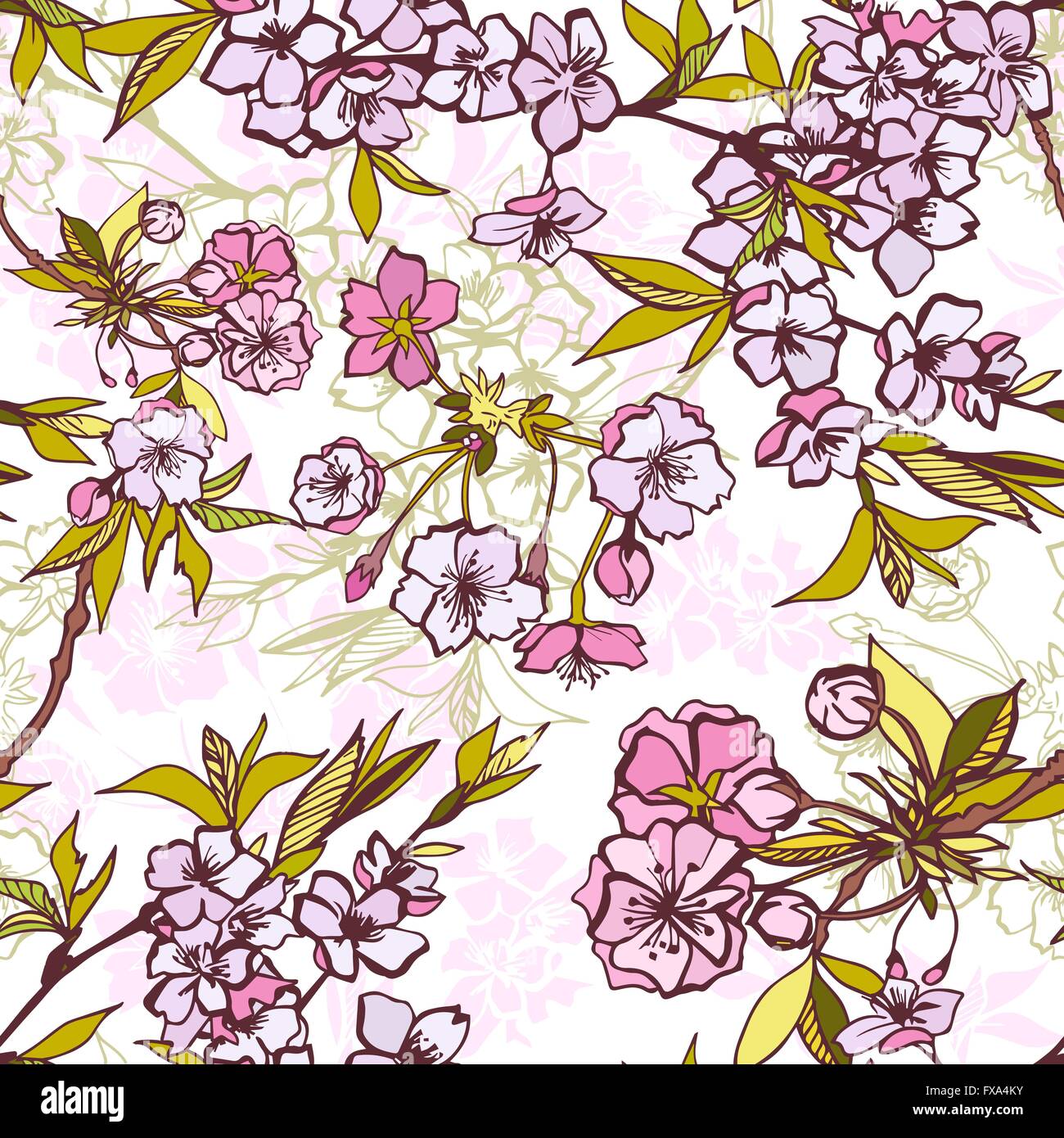 Seamless background pattern with blossoming sakura Stock Vector Image ...