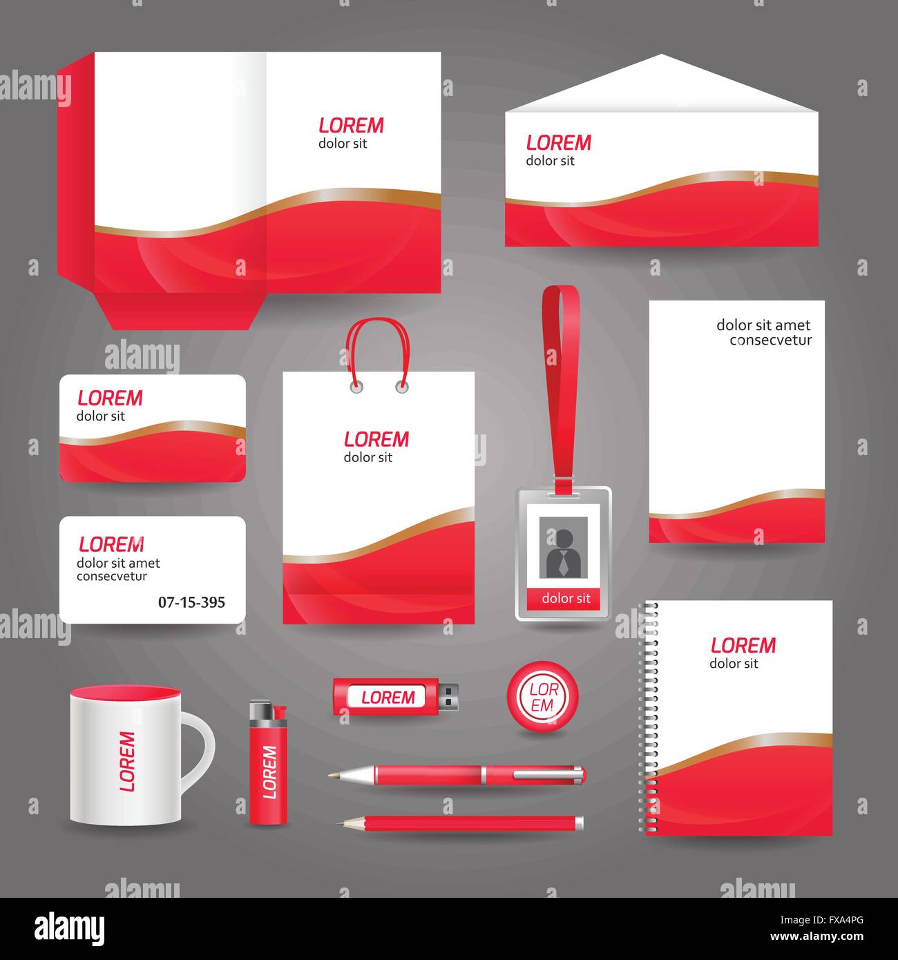 Red wavy abstract business stationery template Stock Vector Image & Art ...