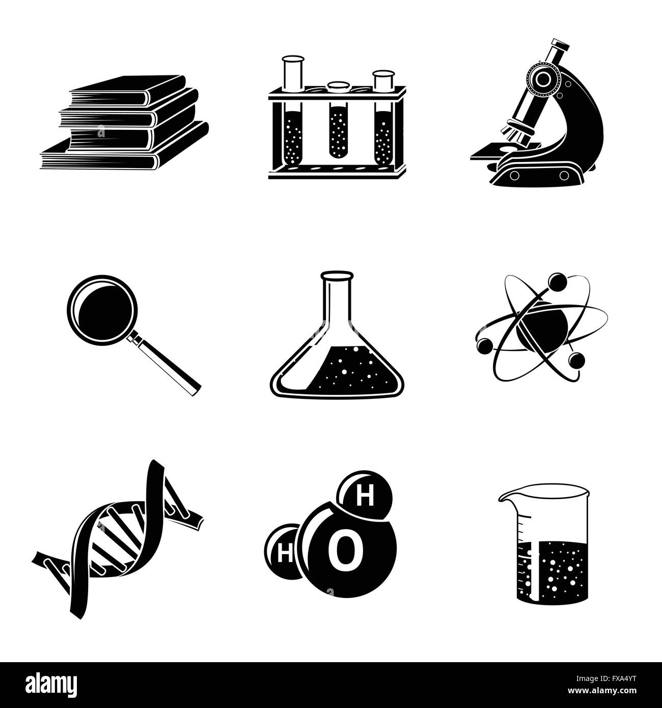 Science concept flask icons Black and White Stock Photos & Images - Alamy