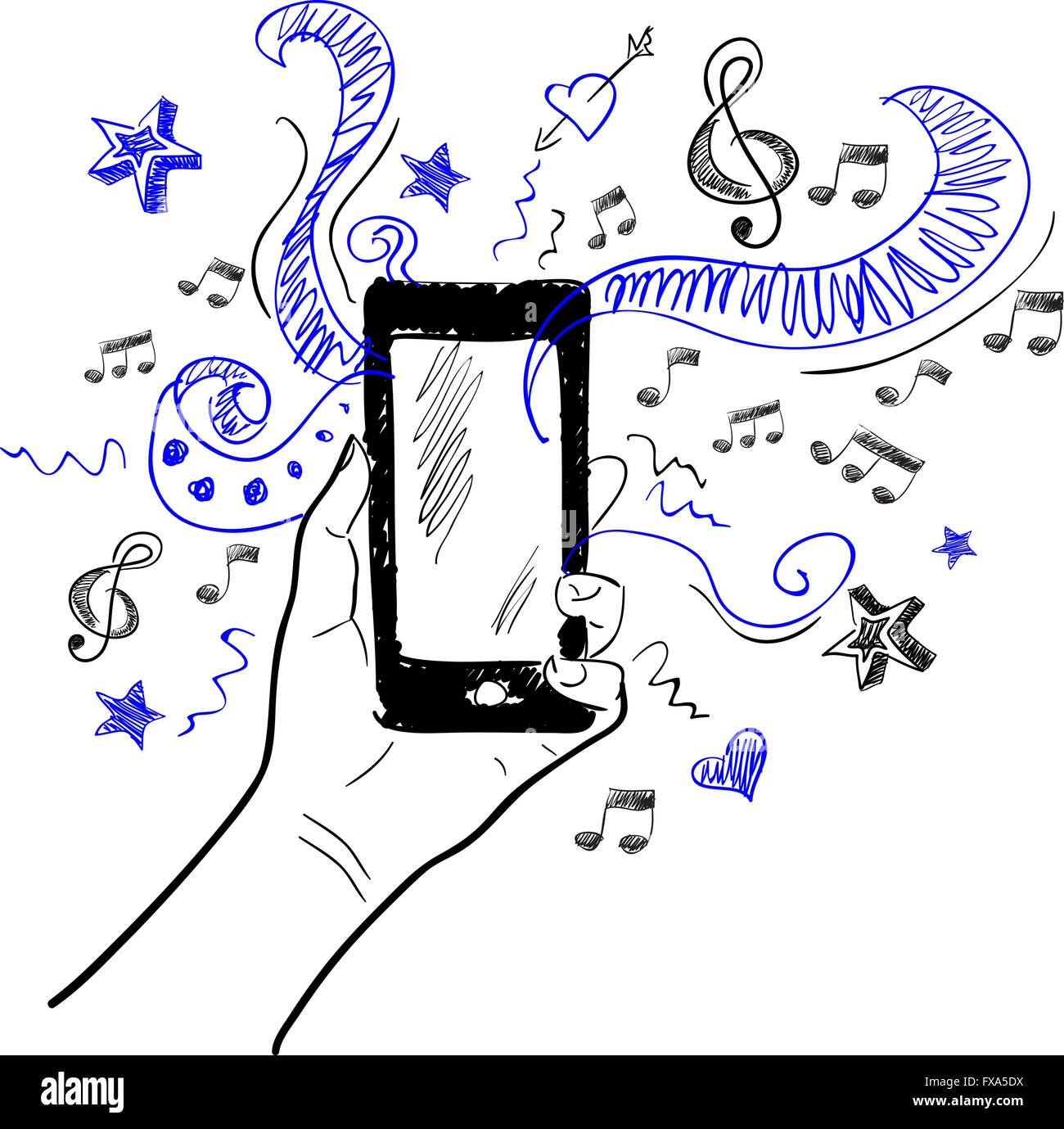 Hand touchscreen sketch music Stock Vector Image & Art - Alamy